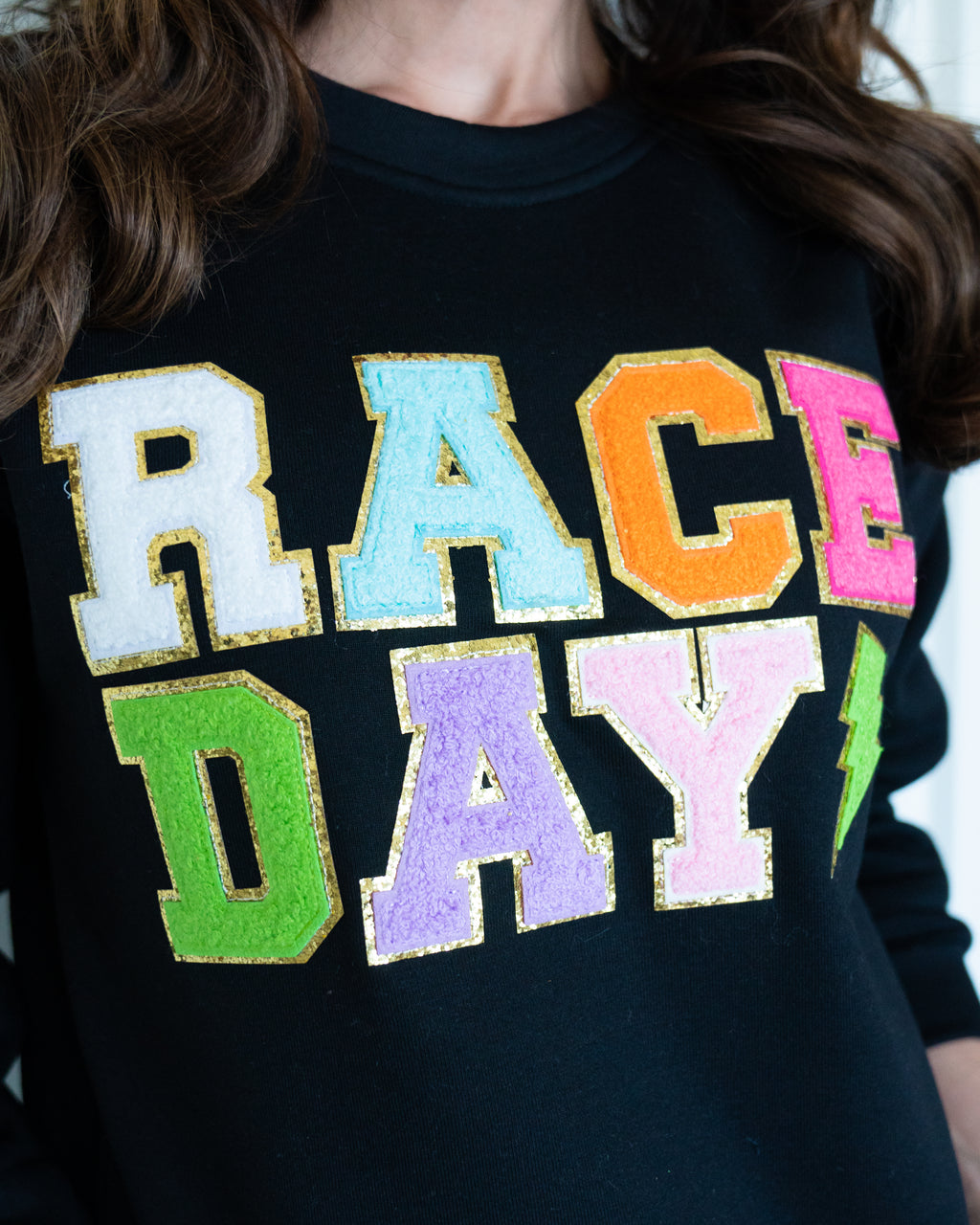 Race Day Varsity Letter Sweatshirt - Adult Black – shop samantha busch